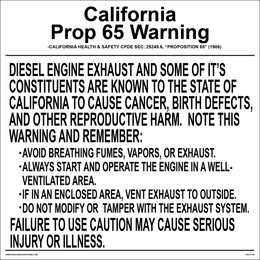 CVD10-138 - 12"W X 12"H - Health Warning & Safety Decal - CALIFORNIA ...