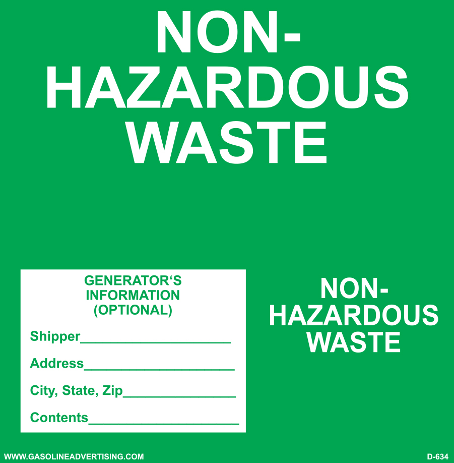 D-634 NFPA & Hazardous Waste Decal - NON-HAZARDOUS... | Gasoline ...